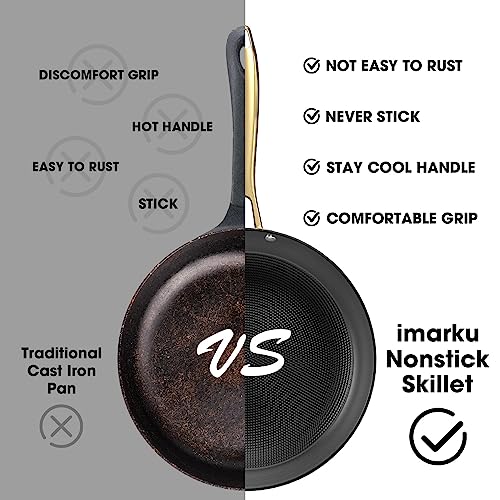 imarku Frying Pan - 8 Inch Non Stick Frying Pan, Long Lasting Cast Iron Skillet Nonstick Pan for Cooking, Honeycomb Nonstick Frying Pan with Stay Cool Stainless Steel Handle, Easy to Clean, Oven Safe