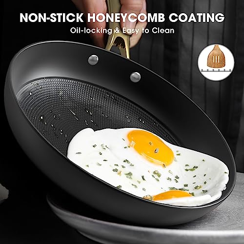 imarku Frying Pan - 8 Inch Non Stick Frying Pan, Long Lasting Cast Iron Skillet Nonstick Pan for Cooking, Honeycomb Nonstick Frying Pan with Stay Cool Stainless Steel Handle, Easy to Clean, Oven Safe