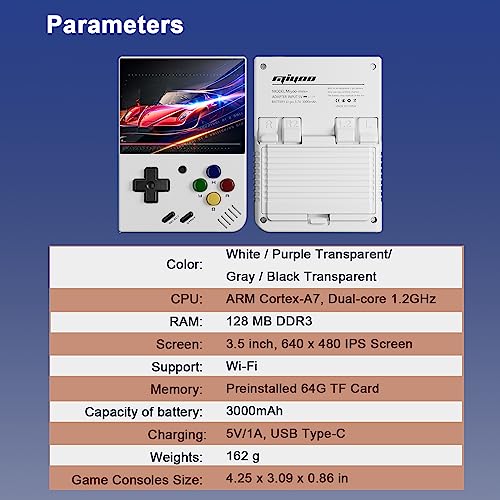 Miyoo Mini Plus Handheld Game Console 3.5 inch Classic System Retro Video Games Consoles Portable Rechargeable Hand Held 64G with Case (White)