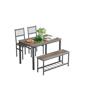 dining table set for 4,kitchen table with 2 chairs & 1 bench,wood breakfast table set with storage racks for small space,apartment,dining room, home office