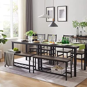 Dining Table Set for 4,Kitchen Table with 2 Chairs & 1 Bench,Wood Breakfast Table Set with Storage Racks for Small Space,Apartment,Dining Room, Home Office