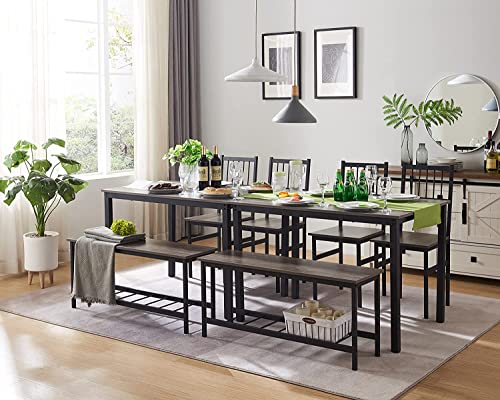 Dining Table Set for 4,Kitchen Table with 2 Chairs & 1 Bench,Wood Breakfast Table Set with Storage Racks for Small Space,Apartment,Dining Room, Home Office