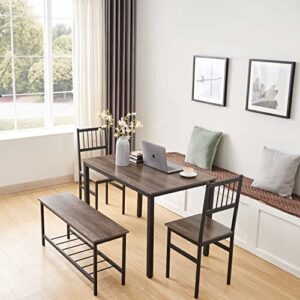 Dining Table Set for 4,Kitchen Table with 2 Chairs & 1 Bench,Wood Breakfast Table Set with Storage Racks for Small Space,Apartment,Dining Room, Home Office