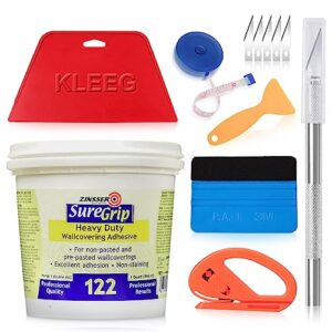 zinsser suregrip 122 heavy duty wallcovering adhesive, wallpaper glue + kleeg wallpaper smoothing tool, wallpaper tools kit, wall paper adhesive, vinyl wallcovering