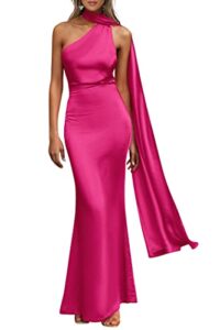 prettygarden women's maxi satin dress sleeveless halter neck backless long formal evening cocktail dresses (rose red,x-large)