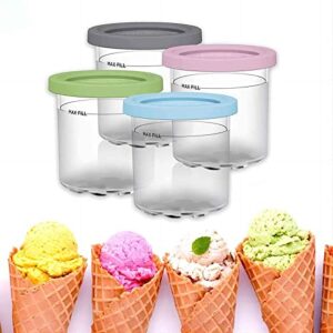 4 pcs ice cream pints containers and lids, 16oz cups compatible with nc301 nc300 nc299amz series creami ice cream makers, ice cream storage containers, homemade ice cream, bpa-free, dishwasher safe