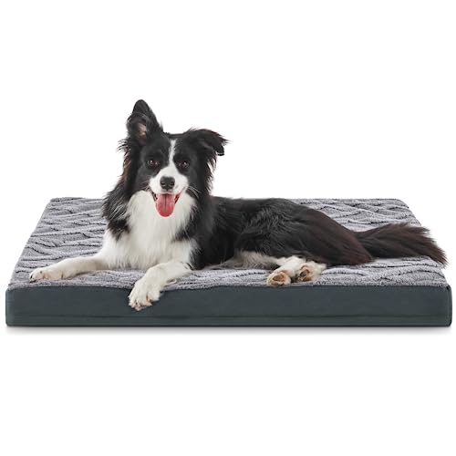 INVENHO Dog Beds for Large Dogs, Soft Plush Orthopedic Dog Bed, Waterproof Dog Crate Bed with Removable Cover and Nonskid Bottom, Egg Crate Foam Pet Bed Mat, Machine Washable (36"x27"x3")