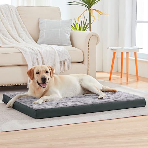 INVENHO Dog Beds for Large Dogs, Soft Plush Orthopedic Dog Bed, Waterproof Dog Crate Bed with Removable Cover and Nonskid Bottom, Egg Crate Foam Pet Bed Mat, Machine Washable (36"x27"x3")