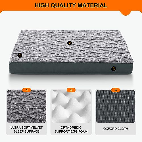 INVENHO Dog Beds for Large Dogs, Soft Plush Orthopedic Dog Bed, Waterproof Dog Crate Bed with Removable Cover and Nonskid Bottom, Egg Crate Foam Pet Bed Mat, Machine Washable (36"x27"x3")