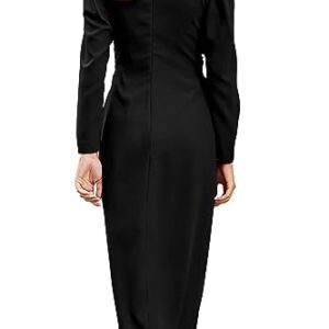 PRETTYGARDEN Women's Fall Fashion 2023 Long Puff Sleeve Maxi Dresses V Neck Twist Front Formal Dress with Slit (Black,Medium)