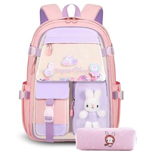 bibdoo backpack for girls, kids school bags for kindergarten and elementary, kawaii bunny bookbags with pencil case