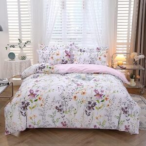 urbonur floral duvet cover set king size 3-pieces egyptian cotton percale sateen bedding set garden shabby flowers comforter cover, soft breathable durable duvet covers with button closure