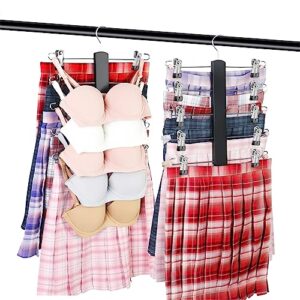 wooden skirt hangers, 2 pack pants hangers with clips for closet, 2 in1 design closet organizer, space saving in one clothes hanger for skrits/pants/bras/tank top, girls dorm room essentials