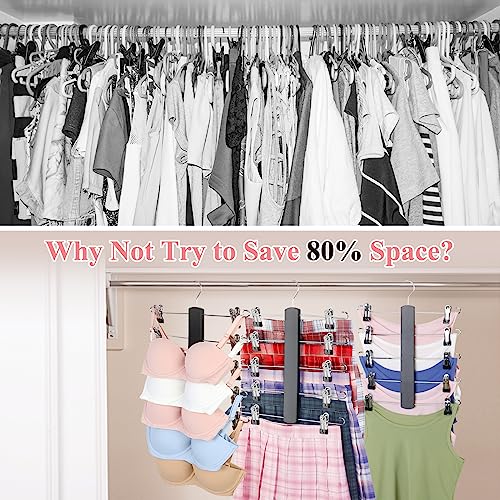 Wooden Skirt Hangers, 2 Pack Pants Hangers with Clips for Closet, 2 in1 Design Closet Organizer, Space Saving in One Clothes Hanger for Skrits/Pants/Bras/Tank Top, Girls Dorm Room Essentials