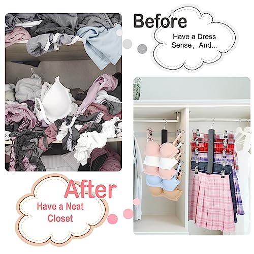 Wooden Skirt Hangers, 2 Pack Pants Hangers with Clips for Closet, 2 in1 Design Closet Organizer, Space Saving in One Clothes Hanger for Skrits/Pants/Bras/Tank Top, Girls Dorm Room Essentials