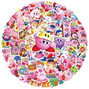 100pcs cute cortoon game kirby stickers cartoon kirby star sticker for water bottle vinyl waterproof stickers for kids teens adults laptop skateboard (kirb)