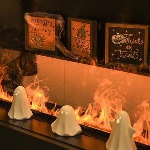 DN DECONATION Cute Ceramic Light Up Ghost Decor, 3PCS Ghost Halloween Decor White Spooky Sculptures, Small Led Ghost Figurines for Indoor Halloween Party Desk Tabletop Centerpieces Decoration