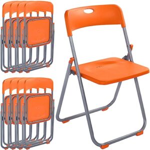 8 pack folding plastic chairs pack steel folding dining chairs folding chairs bulk fold up event chairs portable plastic chairs with steel frame 440lb for events office wedding indoor outdoor (orange)