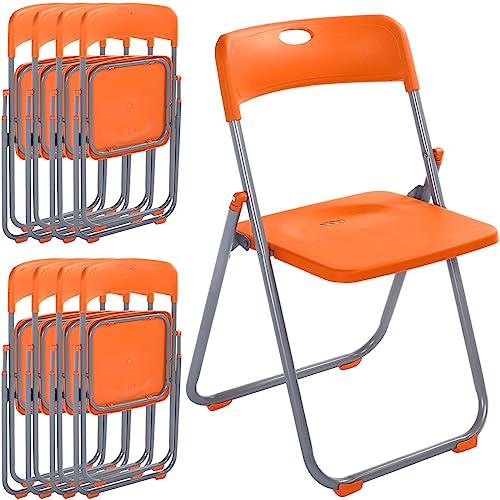 8 Pack Folding Plastic Chairs Pack Steel Folding Dining Chairs Folding Chairs Bulk Fold Up Event Chairs Portable Plastic Chairs with Steel Frame 440lb for Events Office Wedding Indoor Outdoor (Orange)