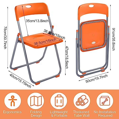 8 Pack Folding Plastic Chairs Pack Steel Folding Dining Chairs Folding Chairs Bulk Fold Up Event Chairs Portable Plastic Chairs with Steel Frame 440lb for Events Office Wedding Indoor Outdoor (Orange)