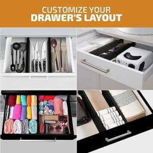 Adjustable Bamboo Drawer Dividers Organizers - Fits Standard Drawers Sized 12.2" Upto 17.3"- Expandable Kitchen Drawer Organizer Separators for Utensils, Dresser, Clothes, Bedroom, Bathroom 4pk, Black