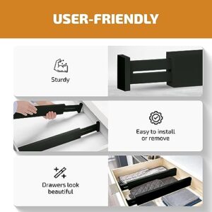 Adjustable Bamboo Drawer Dividers Organizers - Fits Standard Drawers Sized 12.2" Upto 17.3"- Expandable Kitchen Drawer Organizer Separators for Utensils, Dresser, Clothes, Bedroom, Bathroom 4pk, Black