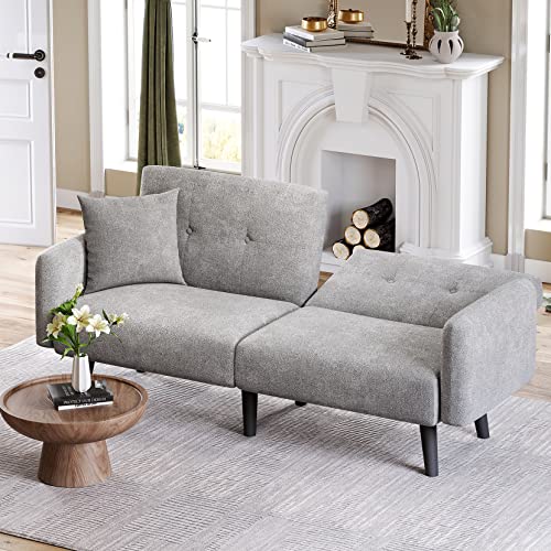 Koorlian Futon Sofa Bed, Convertible Sleeper Sofa with Armrest… (Light Grey)