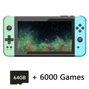 powkiddy x70 handheld game console, 7.0-inch display, built-in 3500mah battery, supports multiple emulators and hdmi high definition tv connection (blue ＆ green 64gb)