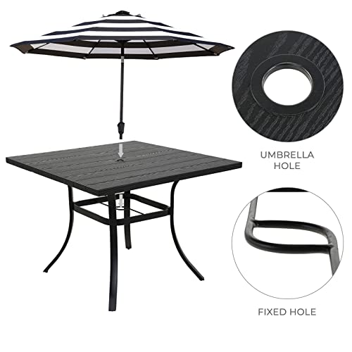 Grand patio 5-Piece Outdoor Dining Set, 4 Steel Leather-Look Resin Wicker Swivel Patio Chairs & 1 Square Dining Table, Black