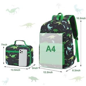 Bluboon Preschool Backpack Kids Boy Kindergarten Backpack With Lunch Box School Book Bags for Elementary Primary Schooler（Green Dinosaur