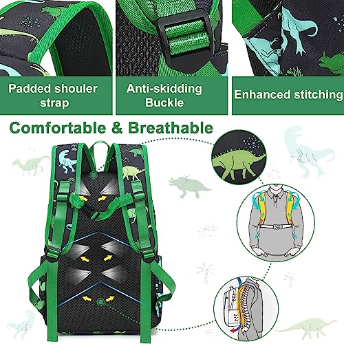 Bluboon Preschool Backpack Kids Boy Kindergarten Backpack With Lunch Box School Book Bags for Elementary Primary Schooler（Green Dinosaur