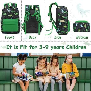 Bluboon Preschool Backpack Kids Boy Kindergarten Backpack With Lunch Box School Book Bags for Elementary Primary Schooler（Green Dinosaur