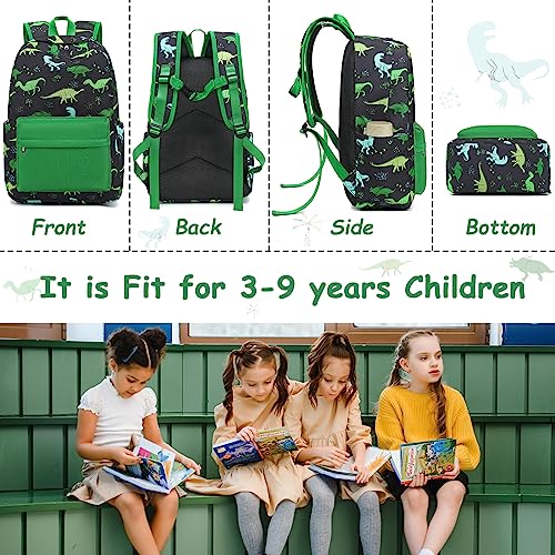 Bluboon Preschool Backpack Kids Boy Kindergarten Backpack With Lunch Box School Book Bags for Elementary Primary Schooler（Green Dinosaur