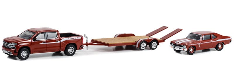 Greenlight 31160-C Hollywood Hitch & Tow Series 12 - Counting Cars - 2020 Chevry Silverado High Country with 1969 Chevy Nova Yenko SC 427 on Flatbed Trailer 1/64 Scale