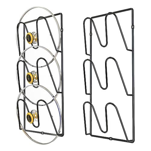 Leoenir 2-Pack Pot Lid Holders for Kitchen Cabinet - Wall-Mounted or Door-Mounted Lid Organizer Rack - Metal Black