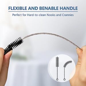 8 Pcs Bottle Brush and Straw Cleaner Brush, Long Deep Nylon Black Bottle Cleaner Brush with Durable Stainless Steel Flexible Handles for Bottles, Straws, Pipes, Wine Decanter, Sinks and Cup Cover