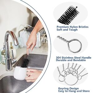 8 Pcs Bottle Brush and Straw Cleaner Brush, Long Deep Nylon Black Bottle Cleaner Brush with Durable Stainless Steel Flexible Handles for Bottles, Straws, Pipes, Wine Decanter, Sinks and Cup Cover