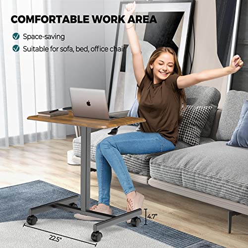 Sweetcrispy Mobile Small Stading Desk - Sit Stand Desk, Portable Rolling Laptop Desk with Lockable Wheels, Overbed Table with Wheels Adjustable Height, Computer Workstations, Rust Brown