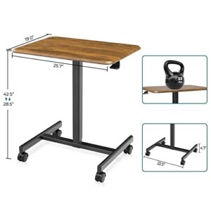 Sweetcrispy Mobile Small Stading Desk - Sit Stand Desk, Portable Rolling Laptop Desk with Lockable Wheels, Overbed Table with Wheels Adjustable Height, Computer Workstations, Rust Brown