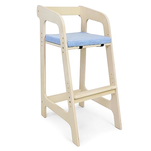 Adjustable Wooden High Chair for Toddlers - Counter Height Dining Chair with Removable Cushion - Perfect for Kids' Dining, Studying, and Feeding