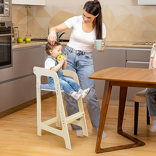 Adjustable Wooden High Chair for Toddlers - Counter Height Dining Chair with Removable Cushion - Perfect for Kids' Dining, Studying, and Feeding