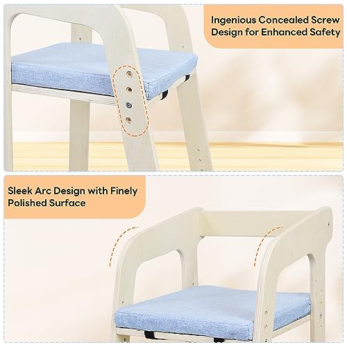 Adjustable Wooden High Chair for Toddlers - Counter Height Dining Chair with Removable Cushion - Perfect for Kids' Dining, Studying, and Feeding