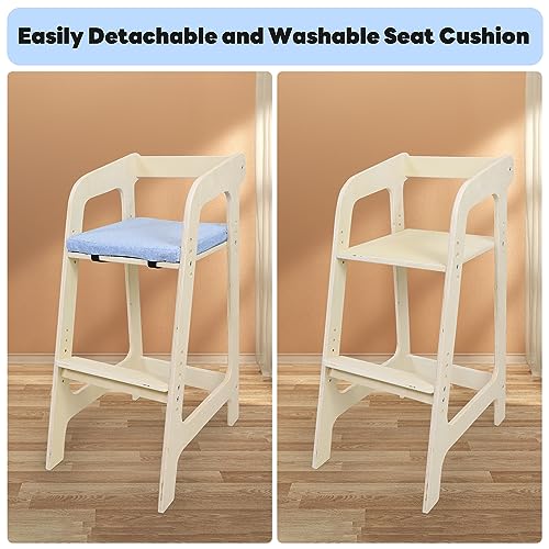 Adjustable Wooden High Chair for Toddlers - Counter Height Dining Chair with Removable Cushion - Perfect for Kids' Dining, Studying, and Feeding