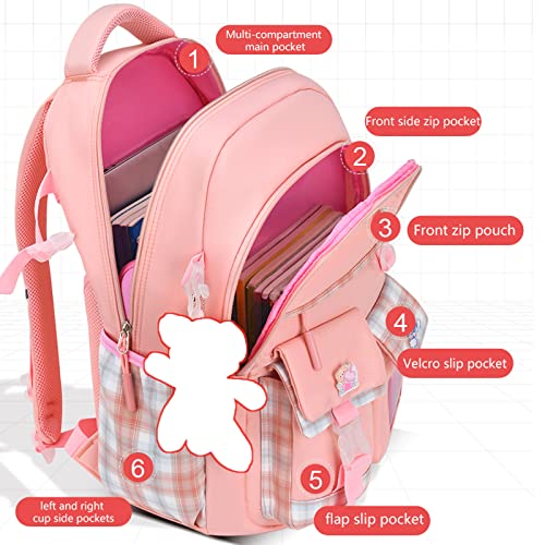 HANXIUCAO Backpacks for Girls Large Bookbags for Teens Girls Backpack for School Laptop Compartment Primary School (Pink)