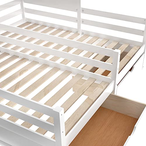 BIADNBZ Twin Size Double Platform Beds with Storage Drawers, Roof and Window, Wooden House-Shaped-Bed for Kids/Boys/Girls Bedroom, Dorm, White