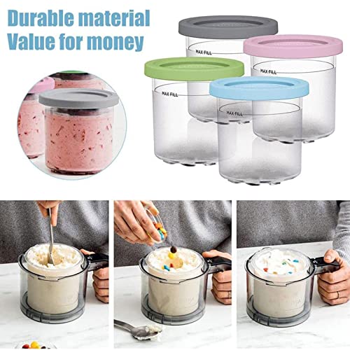 Ice Cream Pint Containers, for Ninja Creamy Pints and Lids - 4 Pack, Ice Cream Pint Cooler Reusable,Leaf-Proof Compatible NC301 NC300 NC299AMZ Series Ice Cream Maker