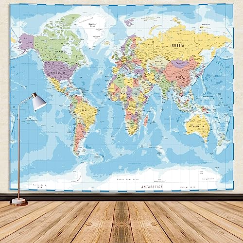 World Map Tapestry for Bedroom Map Men Tapestry Blue World Geographical Distribution Tapestry Aesthetics Large Poster Art Room Decor Wall Hanging for Student Kids Dorm Office Living Room (51''x 60'')