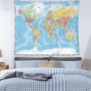 World Map Tapestry for Bedroom Map Men Tapestry Blue World Geographical Distribution Tapestry Aesthetics Large Poster Art Room Decor Wall Hanging for Student Kids Dorm Office Living Room (51''x 60'')