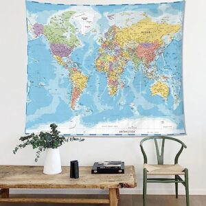 World Map Tapestry for Bedroom Map Men Tapestry Blue World Geographical Distribution Tapestry Aesthetics Large Poster Art Room Decor Wall Hanging for Student Kids Dorm Office Living Room (51''x 60'')