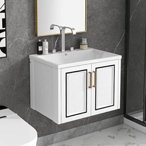 bathroom vanities24 inch with sink,floating vanity bathroom,with two shutter doors, solid wood & mdf board, white